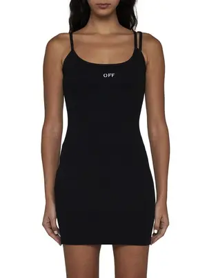 Off-White Logo Embroidered Sleeveless Mini Dress - Black