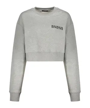 Balmain Logo Cropped Sweatshirt - Grey