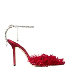 JIMMY CHOO Saeda 100 Floral Embellished Crystal Anklet Stiletto Heels