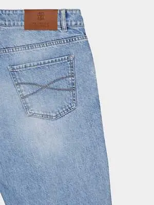Brunello Cucinelli Logo-stitched Tapered Jeans - Blue