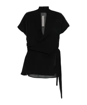 Rick Owens Short Sleeve Wrap Blouse - Black