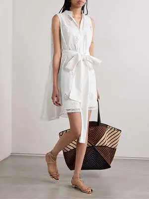 Erdem Sleeveless Embroidered Dress With Belt And Cape Effect