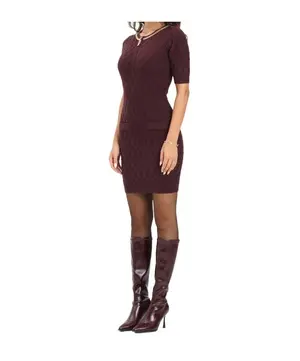 Elisabetta Franchi Diamond Pattern Knitted Mini Dress - Red