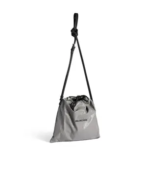 Balenciaga Logo Detailed Drawstring Shoulder Bag - Grey