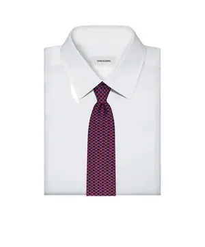 FERRAGAMO Gancini Print Neck Tie - Blue/red