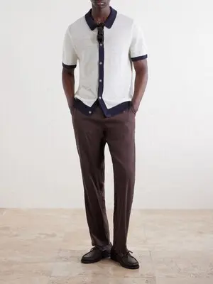 Onia Straight-leg Linen-blend Trousers - Brown