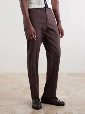 Onia Straight-leg Linen-blend Trousers - Brown