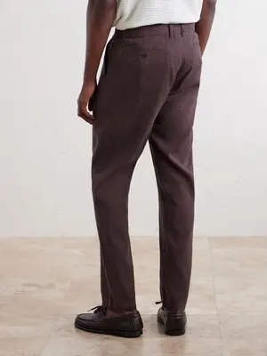 Onia Straight-leg Linen-blend Trousers - Brown
