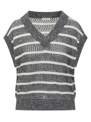 Brunello Cucinelli V-neck Knitted Vest With Sporty Stripes