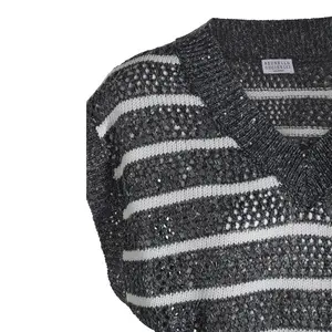 Brunello Cucinelli V-neck Knitted Vest With Sporty Stripes