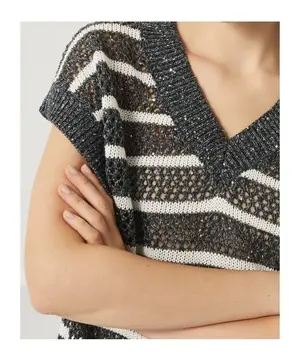 Brunello Cucinelli V-neck Knitted Vest With Sporty Stripes
