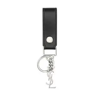Saint Laurent Monogram Logo Plaque Key Ring - Black