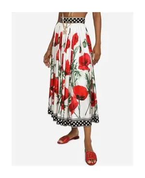 Dolce & Gabbana Poppy-print High-waisted Mid-length Skirt