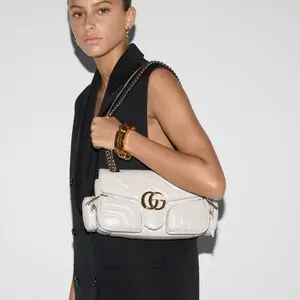 Gucci Gg Marmont Foldover Top Small Shoulder Bag - Ivory