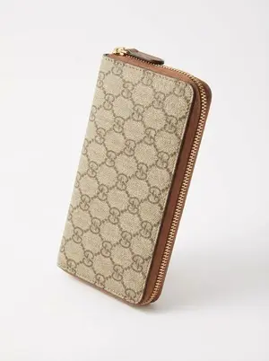 Gucci Gg Emblem Zip Around Wallet - Beige And Dark Brown