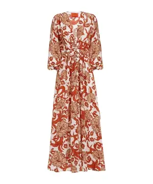 La DoubleJ Camerino Abstract-pattern Silk Maxi Dress - Brown