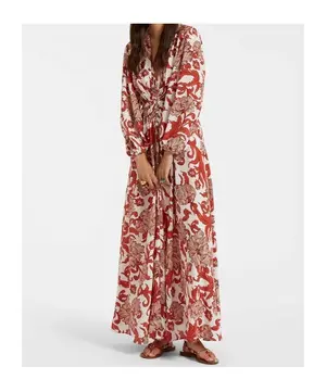 La DoubleJ Camerino Abstract-pattern Silk Maxi Dress - Brown