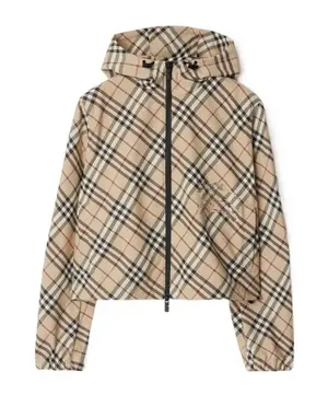 Burberry Checked Hooded Zip-up Jacket - Alabaster