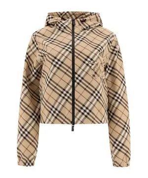 Burberry Checked Hooded Zip-up Jacket