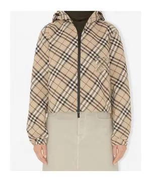 Burberry Checked Hooded Zip-up Jacket