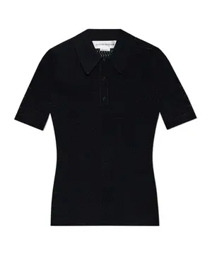 Victoria Beckham Perforated Knit Polo Top