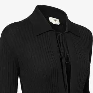 Fendi Ribbed-knit Long Sleeve Drawstring Midi Dress