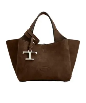 TOD'S Micro Logo-charm Suede Tote Bag - Brown