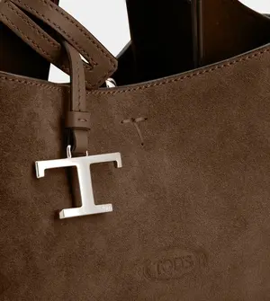TOD'S Micro Logo-charm Suede Tote Bag - Brown