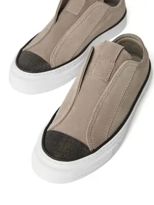 Brunello Cucinelli Slip-on Sneakers With Monili Chain Detail - Light Gray