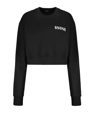 Balmain Logo Cropped Sweatshirt - Black