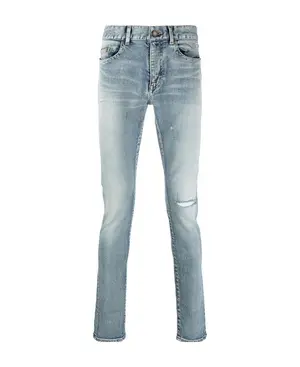 Saint Laurent Distressed Skinny Jeans - Light Blue