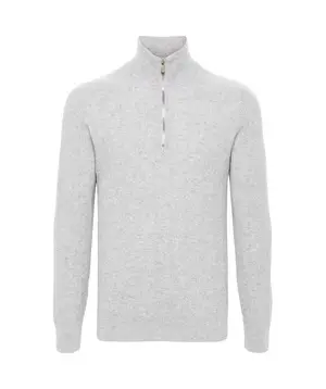 Brunello Cucinelli Ribbed Half-zip Cashmere Sweater - Light Grey