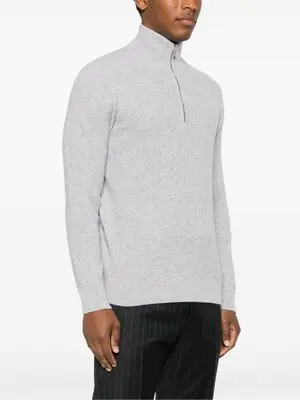 Brunello Cucinelli Ribbed Half-zip Cashmere Sweater - Light Grey