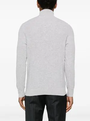 Brunello Cucinelli Ribbed Half-zip Cashmere Sweater - Light Grey