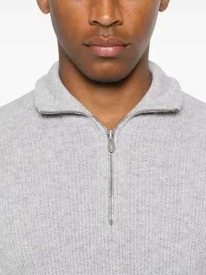 Brunello Cucinelli Ribbed Half-zip Cashmere Sweater - Light Grey