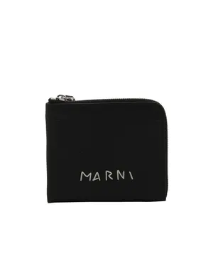 Marni Logo Embroidered Zipped Wallet - Black