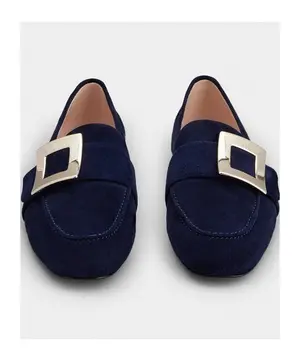 ROGER VIVIER Suede Loafers With Metal Buckle - Blue