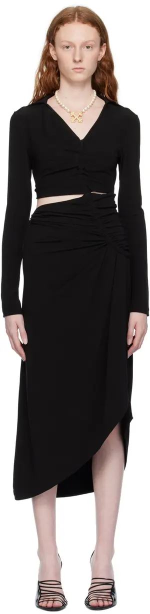 Off-White Long Sleeve Ruched Dress - Black