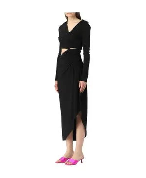 Off-White Long Sleeve Ruched Dress - Black