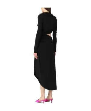 Off-White Long Sleeve Ruched Dress - Black