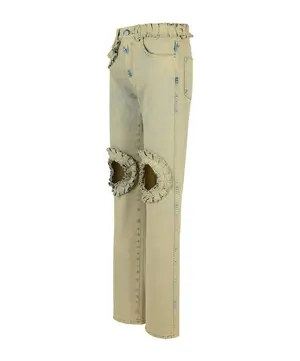 Coperni Ruffle Detail Cutout Boyfriend Jeans - Grey