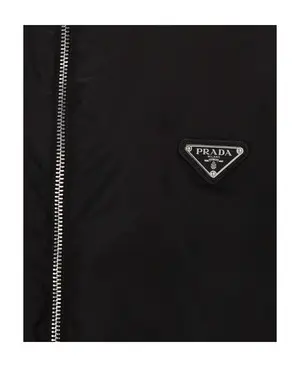 Prada Zip-up Hooded Jacket With Enameled Logo Plaque - Black