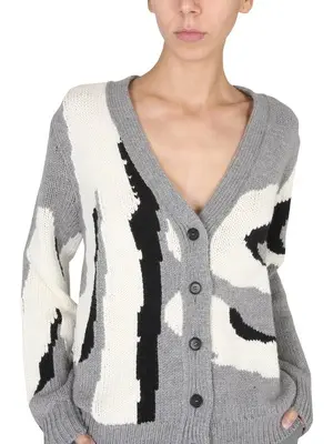 MSGM Logo Intarsia V-neck Cardigan