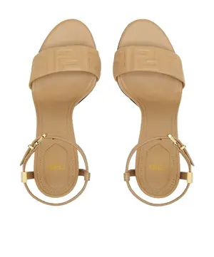 Fendi Embossed Ff Pattern Ankle Strap Sandals - Beige