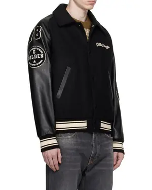 GOLDEN GOOSE Embroidered Logo Leather Jacket