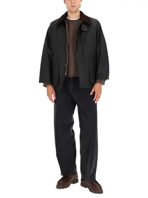 Barbour Corduroy Collar Waxed Coat - Black