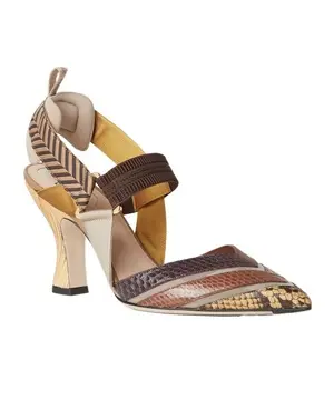 Fendi High-heeled Mesh And Multicolor Ayers Leather Slingbacks - Multicolour