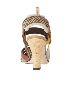 Fendi High-heeled Mesh And Multicolor Ayers Leather Slingbacks - Multicolour