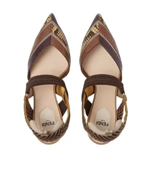 Fendi High-heeled Mesh And Multicolor Ayers Leather Slingbacks - Multicolour