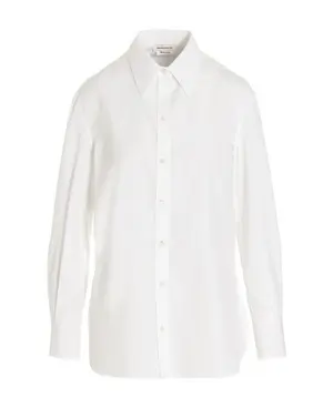 Alexander McQueen Collared Long-sleeved Shirt With Side Slit - White